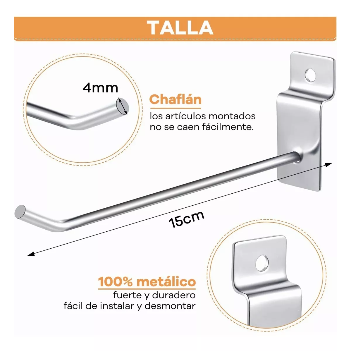 Gancho Blister Panel Ranurado Exhibipanel 15cm 40Pzas