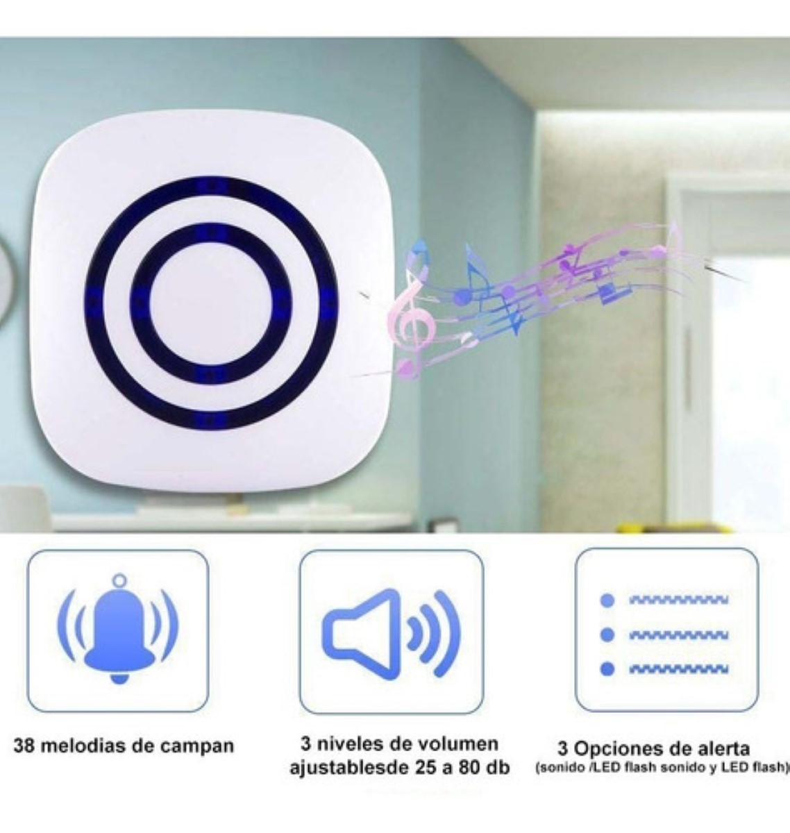 Sensor Detector Movimiento Timbre Con Carillón Inalámbrico Blanco