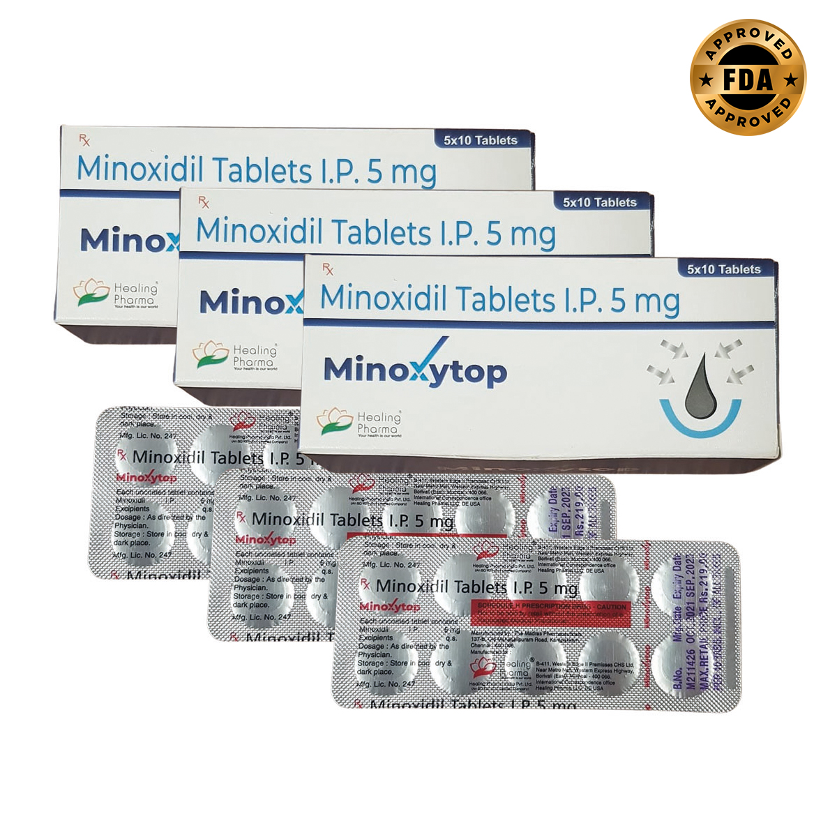 Minoxidil 5mg 50 Tabletas Minoxytop 3 Cajas
