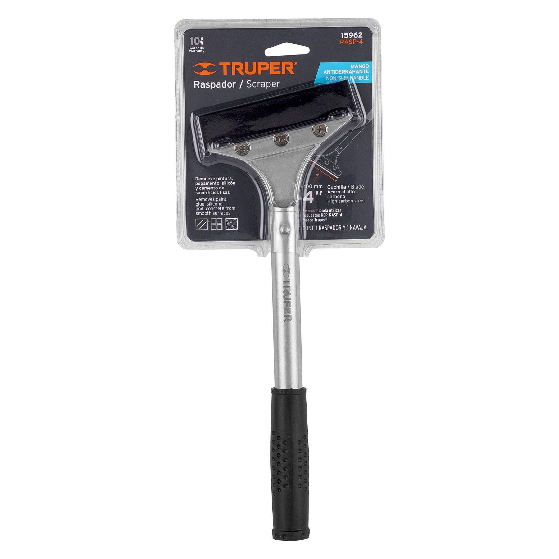 RASPADOR DE ACERO CON MANGO, NAVAJA DE 4", TRUPER 15962