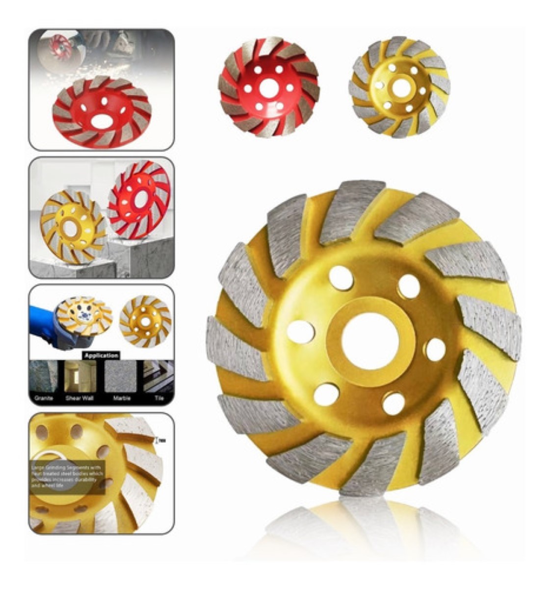 Disco Diamante Desbaste Copa 4 Pulgadas Granito, Mármol plata/dorado