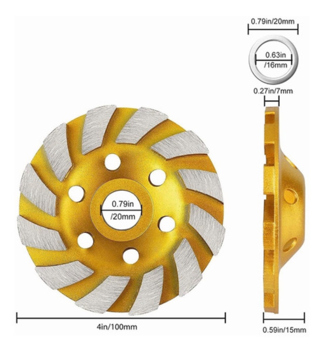 Disco Diamante Desbaste Copa 4 Pulgadas Granito, Mármol plata/dorado