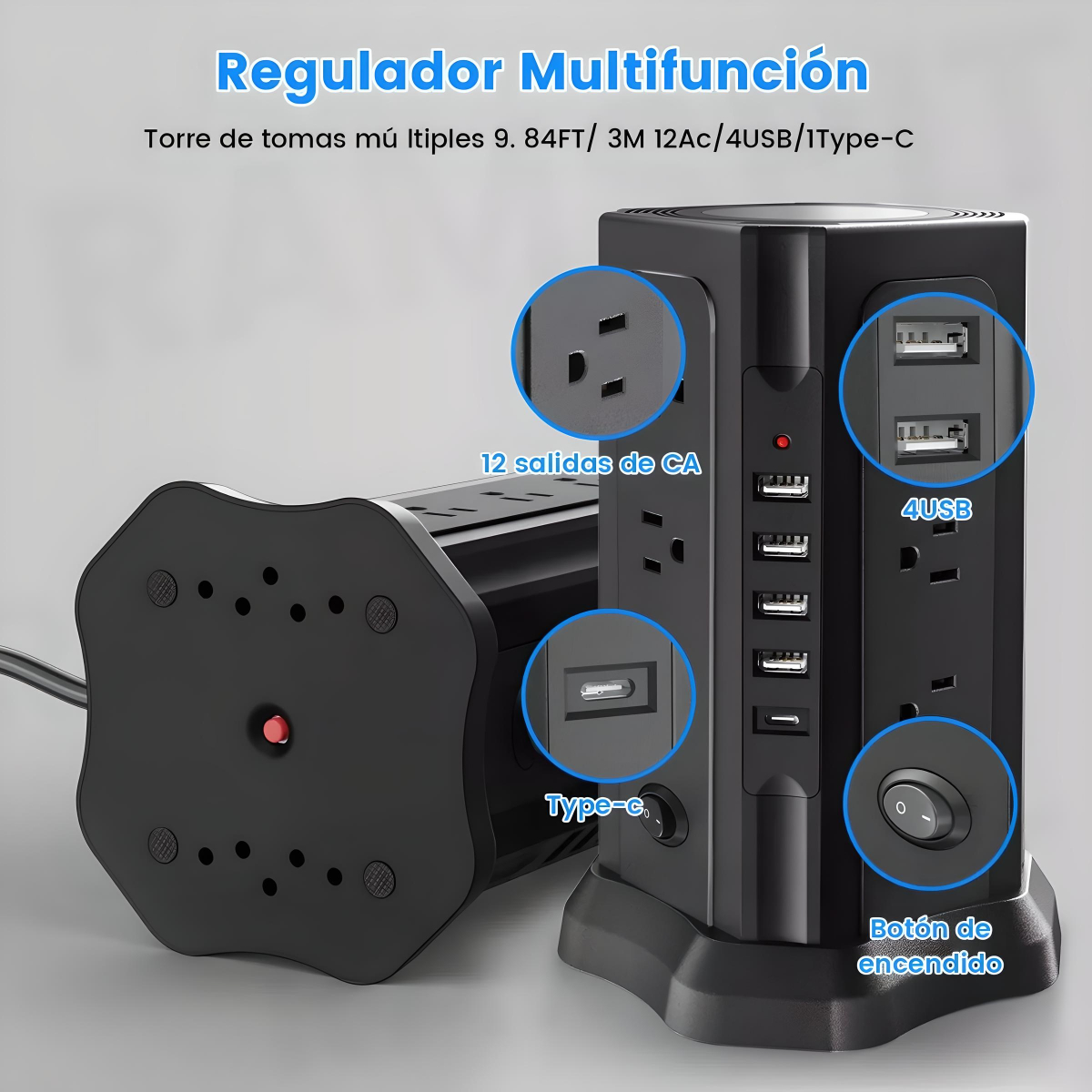 Extenciones Multicontacto Con 12 Ac /4 Cargador Usb 1 Tipo C