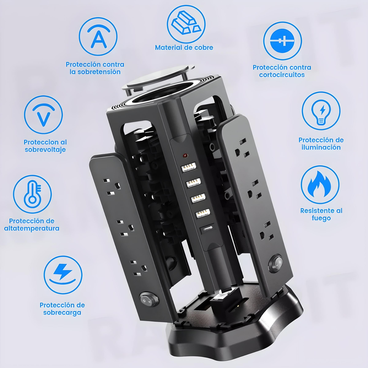 Extenciones Multicontacto Con 12 Ac /4 Cargador Usb 1 Tipo C