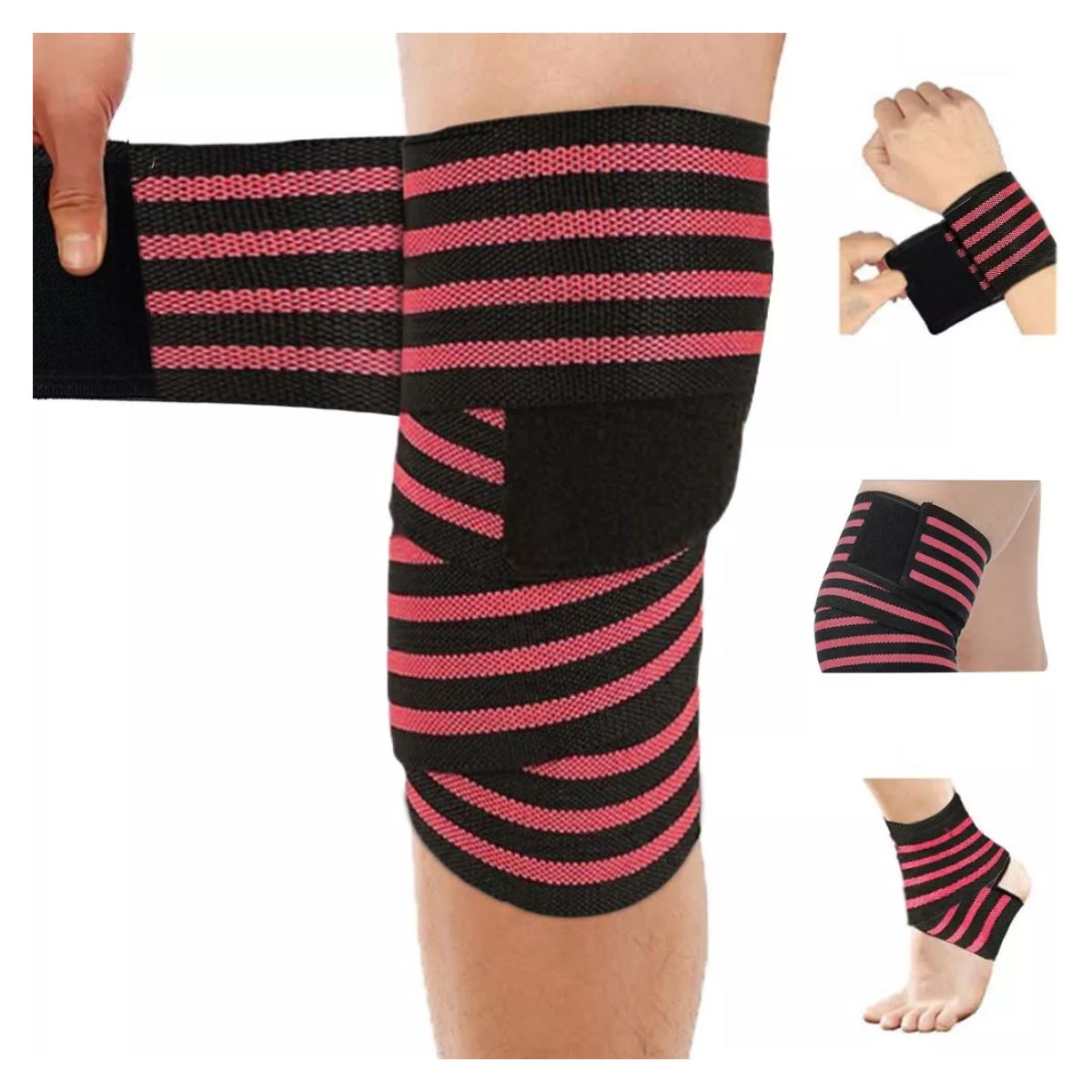 Rodillera Elastica Vendas 1 Par Bandas Deportiva Rodilla Gym rojo/negro