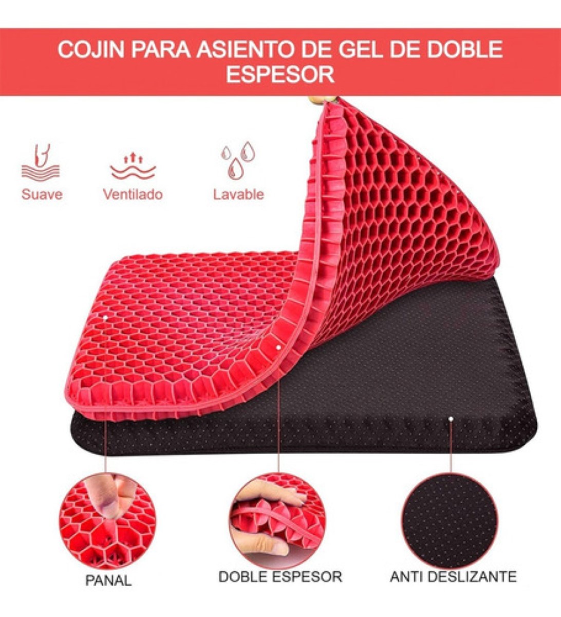 Cojin Ergonomico Silicon Gel Panal Asiento Auto Silla Comodo ROJO