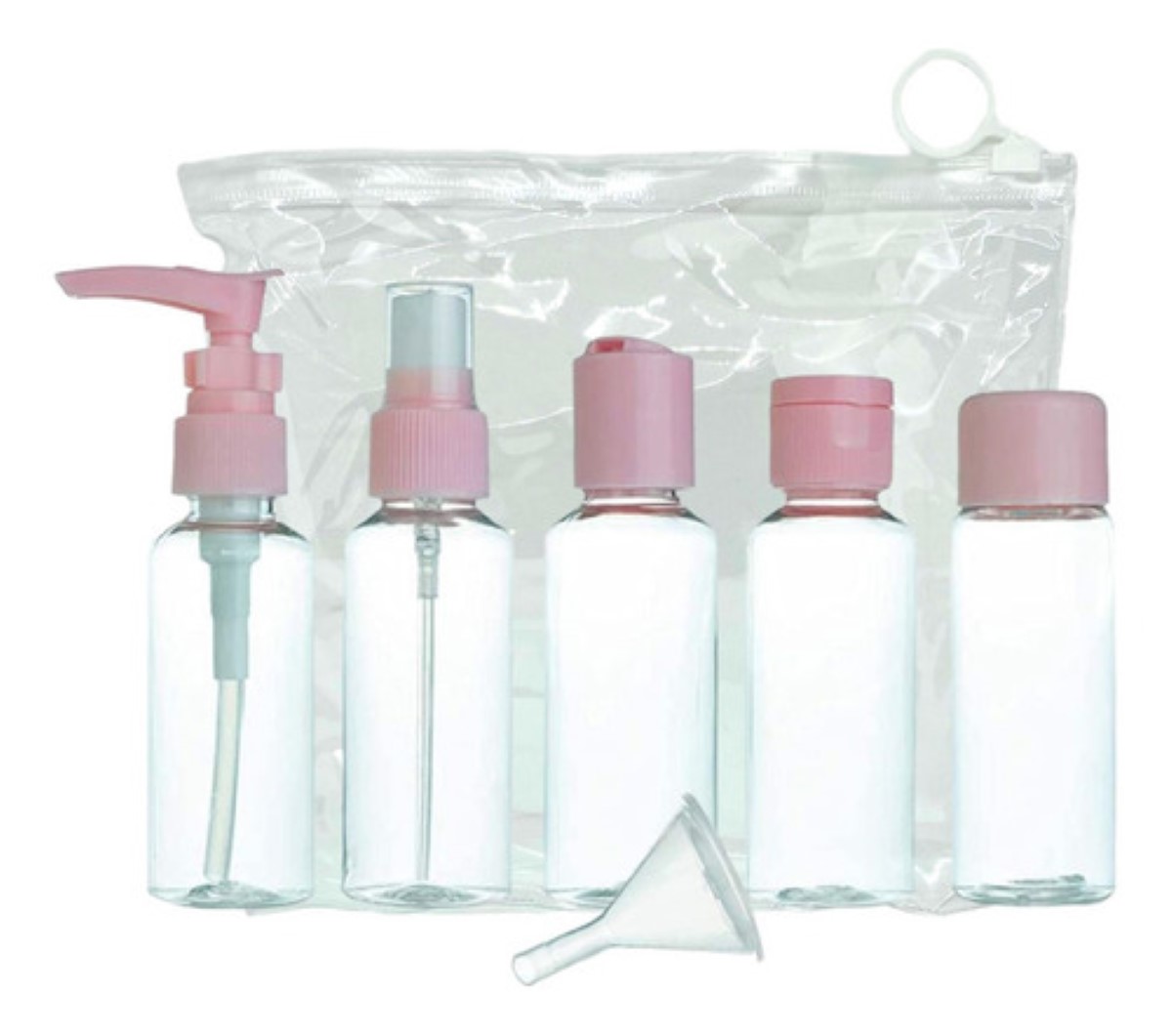 Kit De Viaje Botellas Rellenables Frascos Bolsillo Estuche ROSA