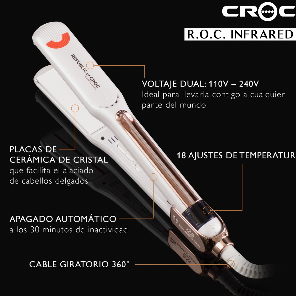 Alaciadora para cabello R.O.C Infrared, con placas de cerámica de cristal