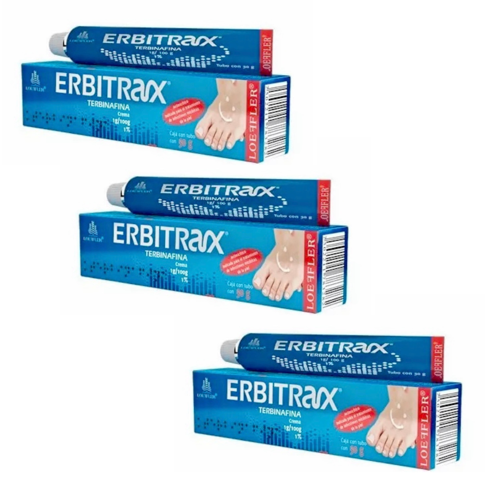 Tratamiento Medicamento Antimicótico Hongos Erbitax-T Terbinafina 3 Cremas Pomadas con 30 g c/u