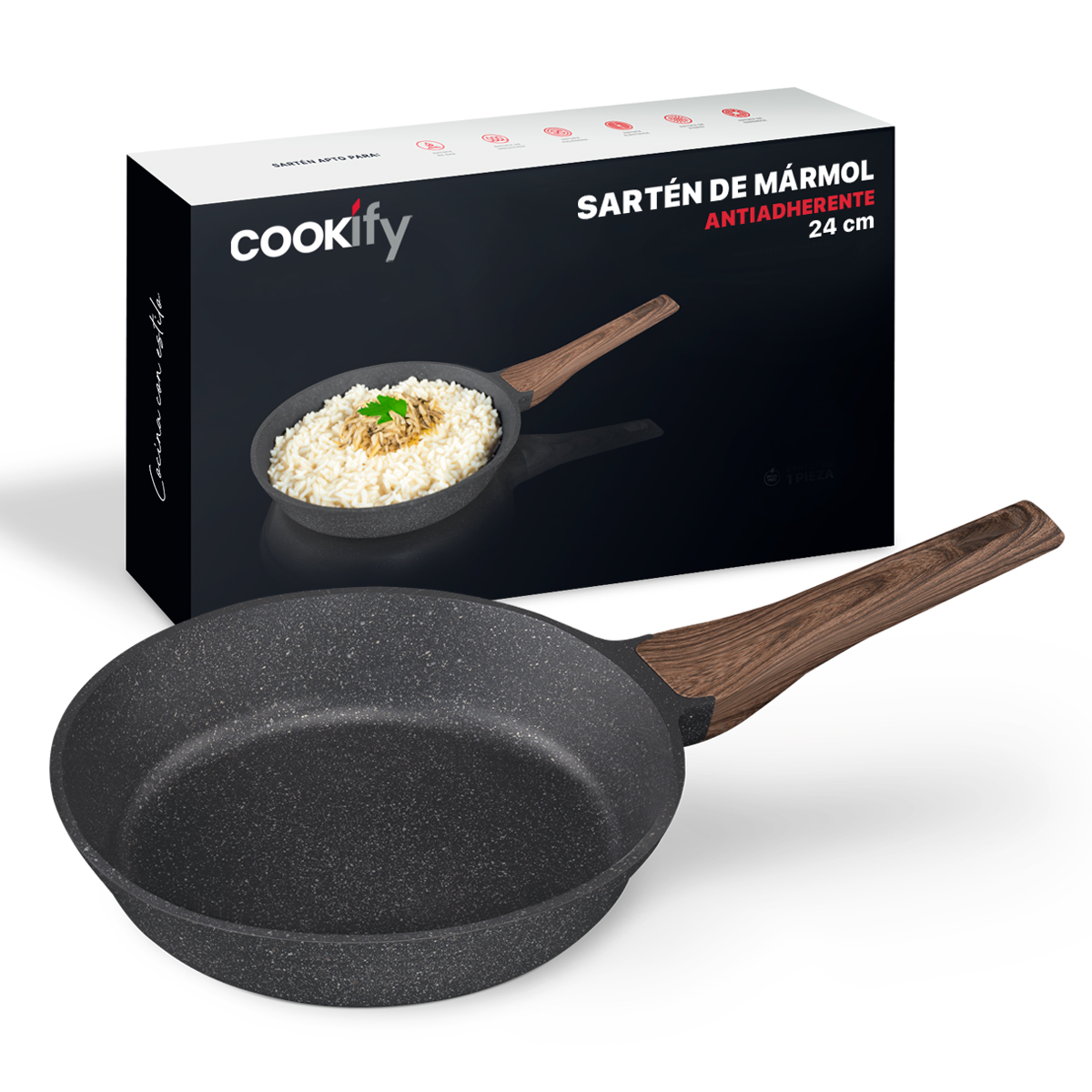 Sartén De Mármol Con Antiadherente 24 cm Comal Negro Cookify