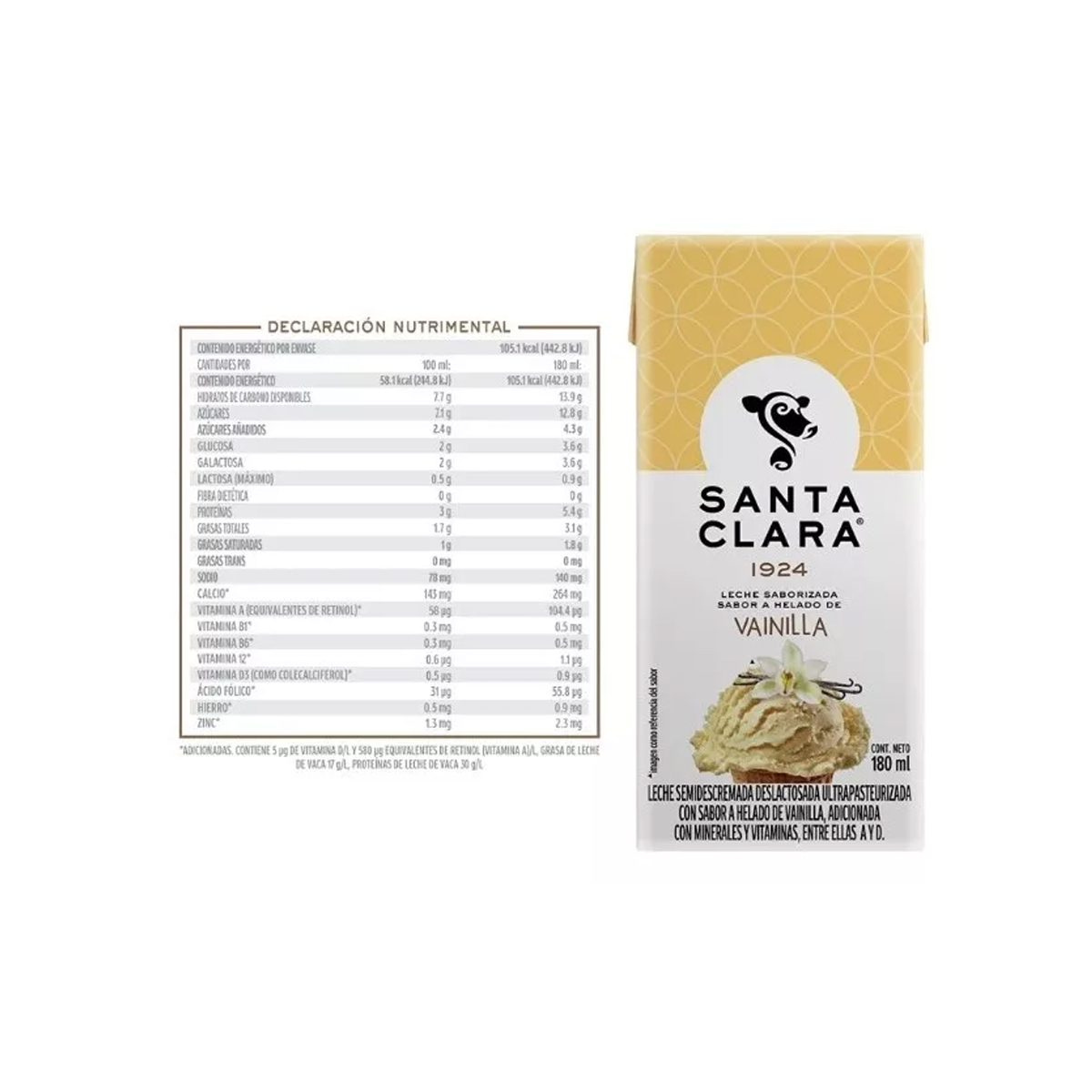 Leche Santa Clara Sabor Vainilla 180 ml 24 Piezas
