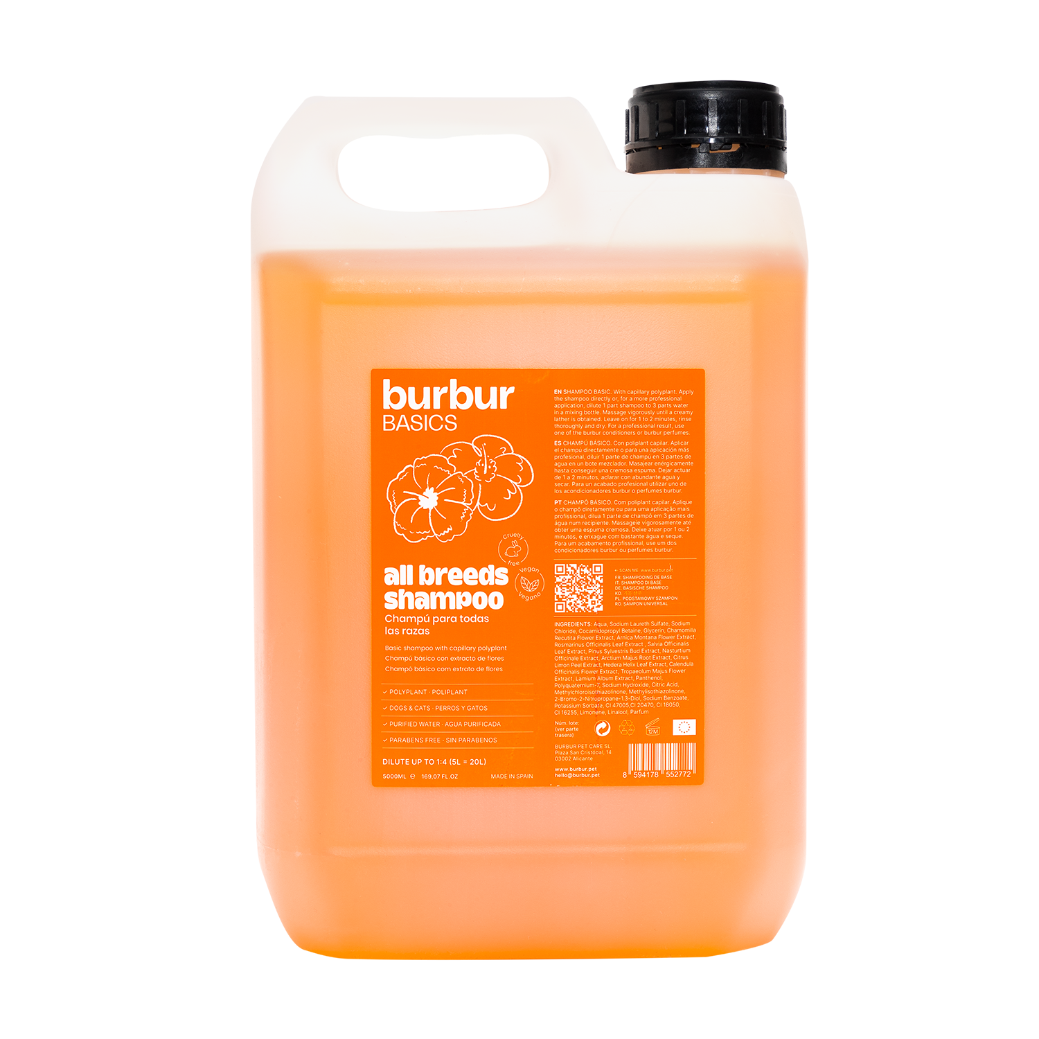 Burbur BASICS Shampoo Todas las Razas de 5 LTS para Perros y Gatos