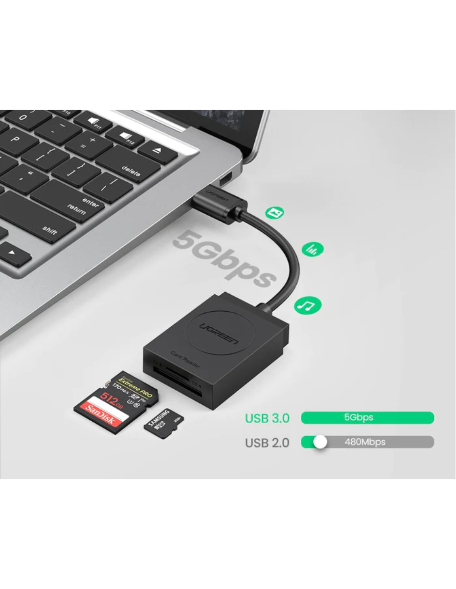 Lector de Tarjetas 2 en 1 Ugreen USB a TF, SD y Micro SD Negro