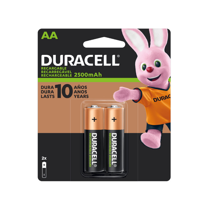 Pilas Aa Recargables Duracell 2500 Mah Con 2 Piezas.