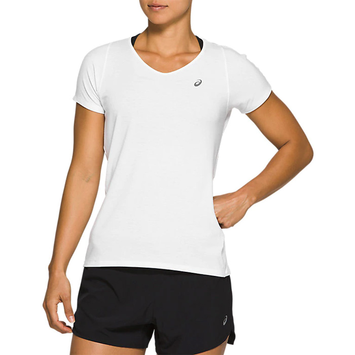 Playera Asics Mujer V-Neck Ss Top Blanco 2012A981.104.