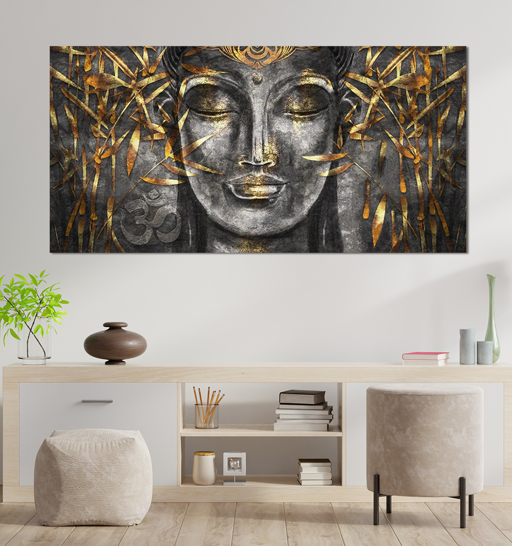 Cuadro Decorativo Buda Dorado con Negro elegante Moderno 60x120cm