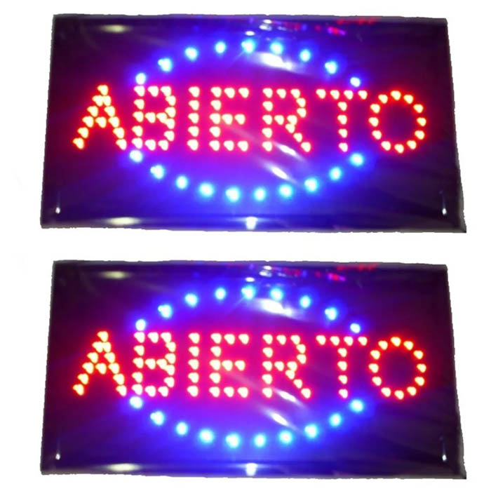 Kit De 2 Anuncio Letrero Led Luminoso Para Negocio Abierto mitzu