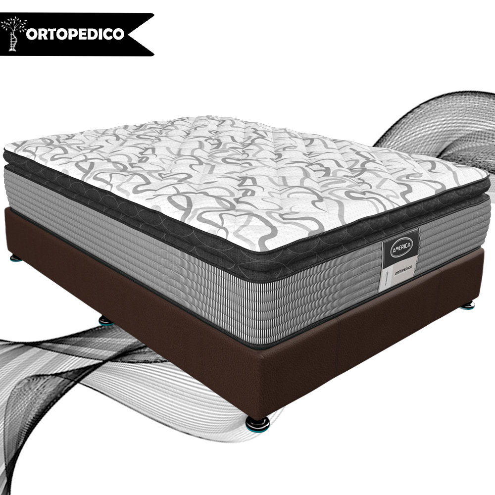 Colchón y Box Matrimonial América Bloom Ortopédico Súper Confort.