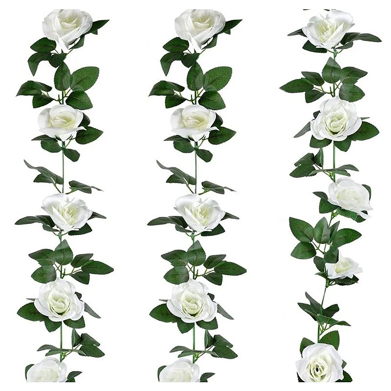 3pcs Guia Enredadera Rosa Blanca Artificial Flor Decoración