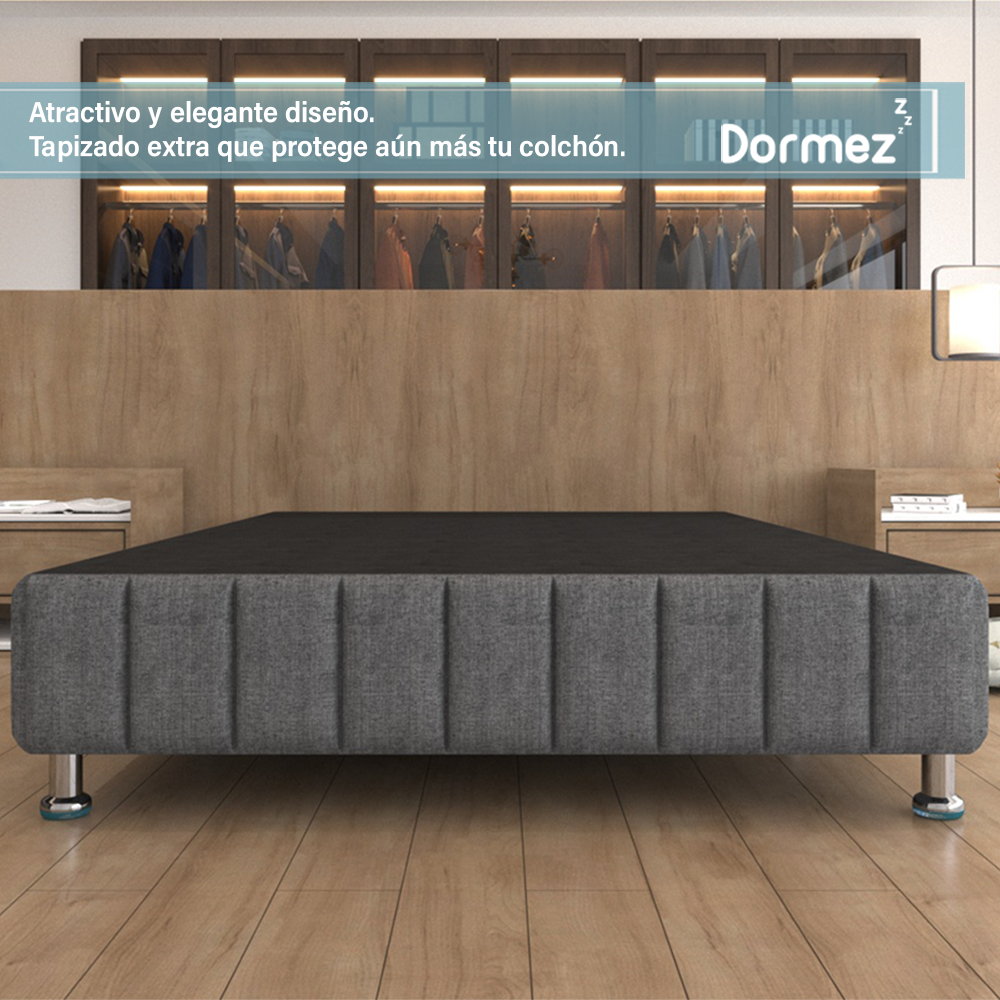 Base Box Matrimonial Tapizado Gris con Patas