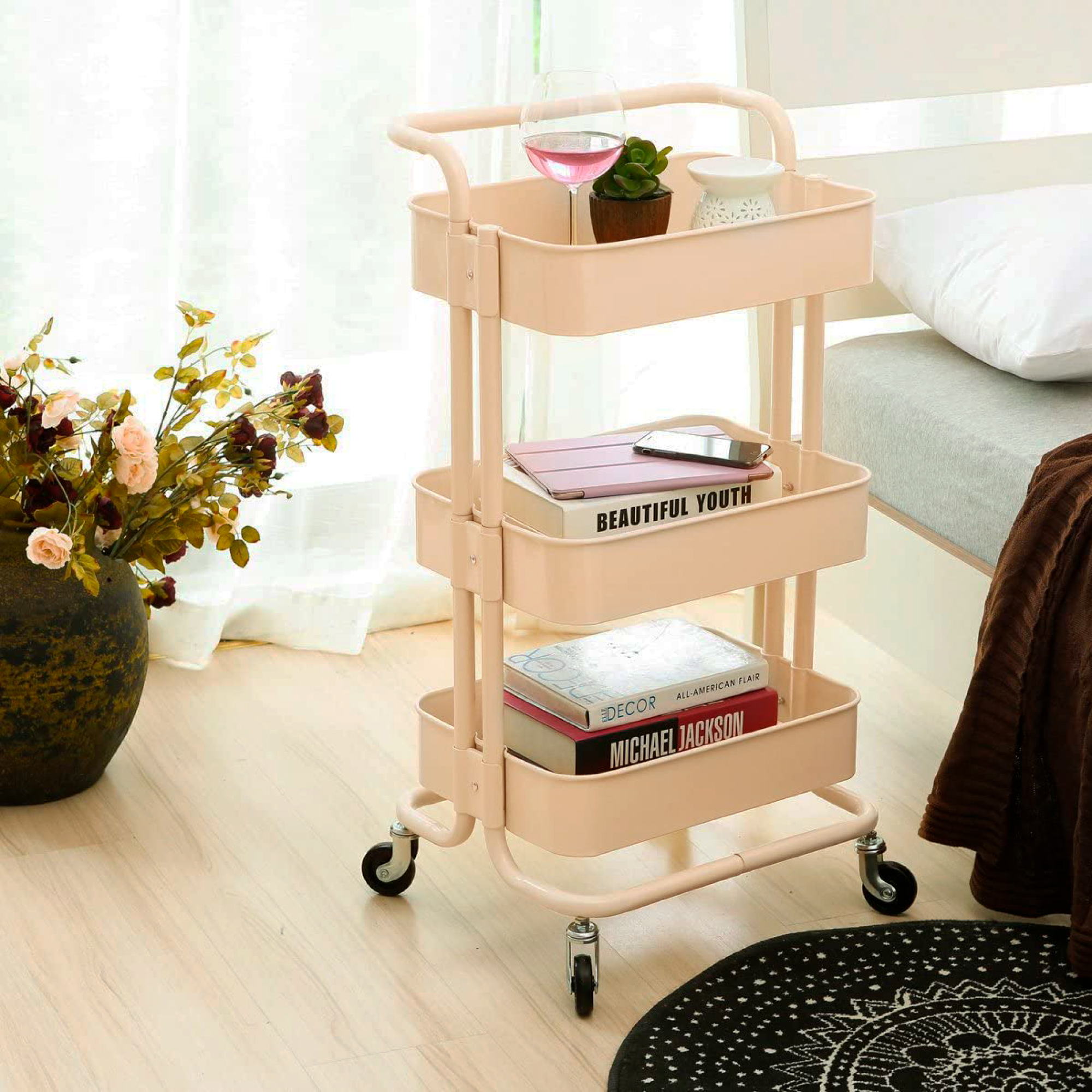 Carrito De Almacenamiento Organizador Con Ruedas Multiusos Beige