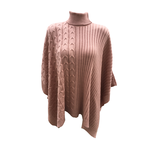 Capa Corta Cuello Alto Poncho para Dama Tela Tejida Color Rosa Pálido.