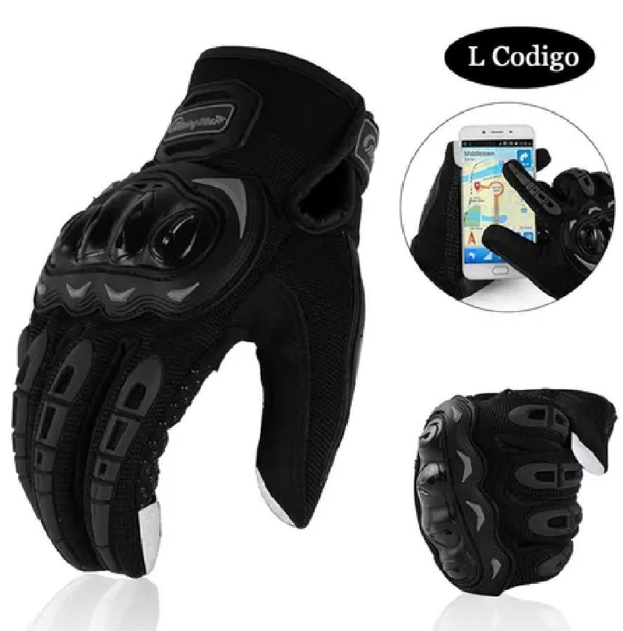 Guantes Con Proteccion Motociclista Anti Derrape Táctil Negro L