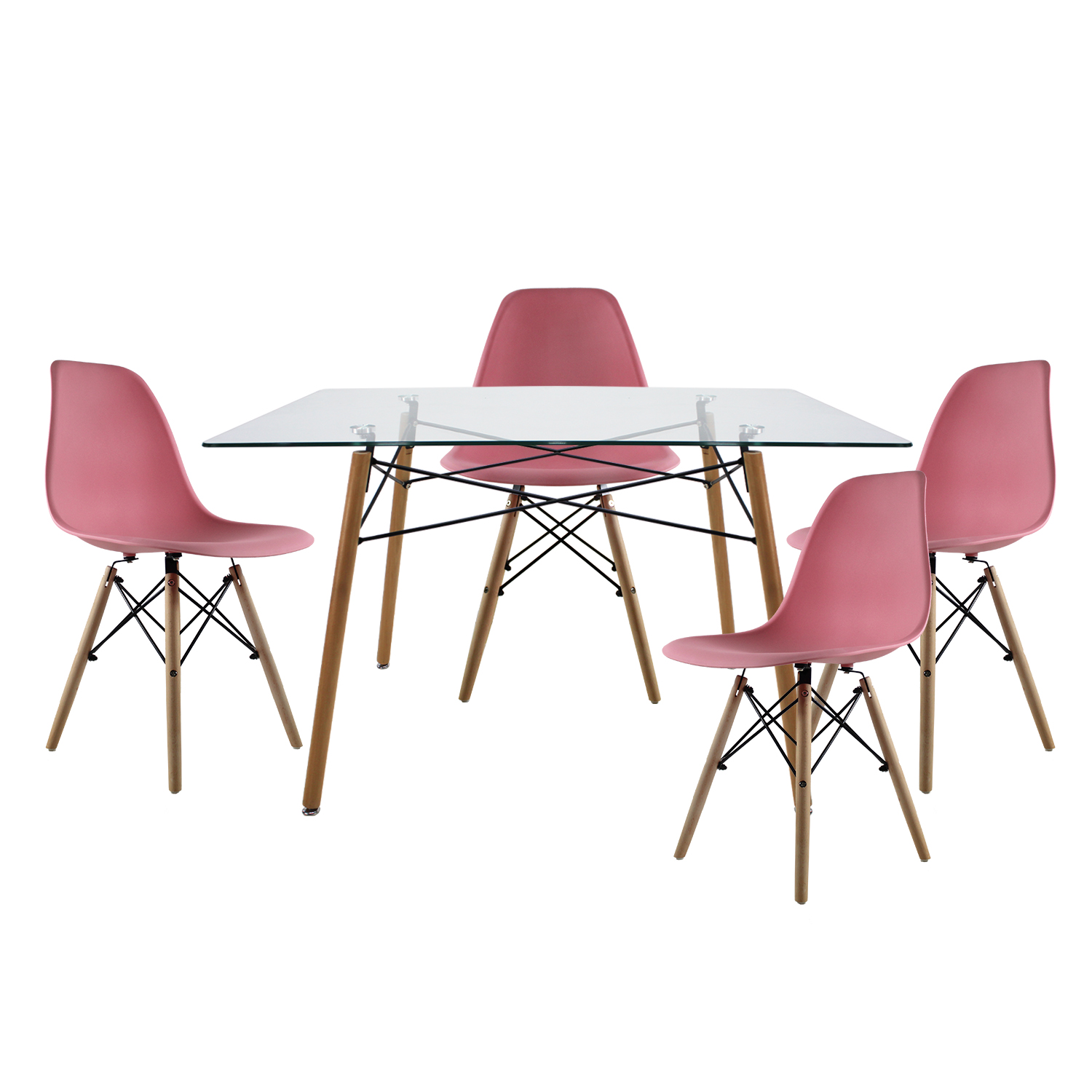 Set de Comedor 4 Sillas Oslo Rosa y Mesa Rectangular 120 cm Mundo In