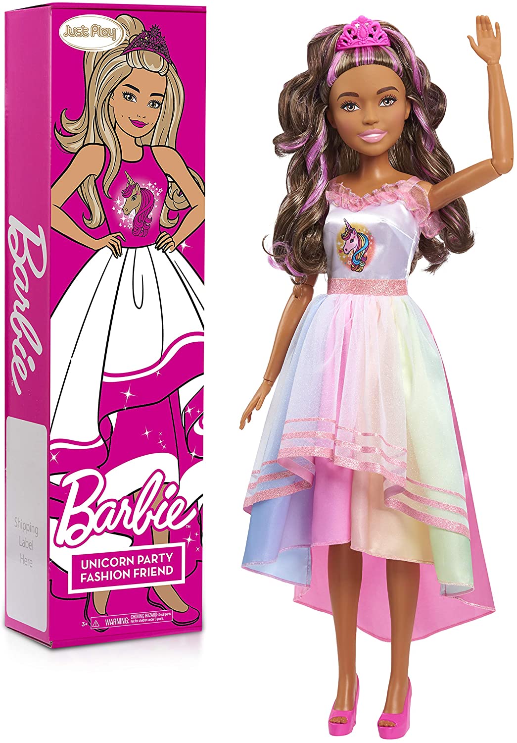 Barbie Gigante Fiesta Unicornio 72cm De Altura Pelo Castaño.