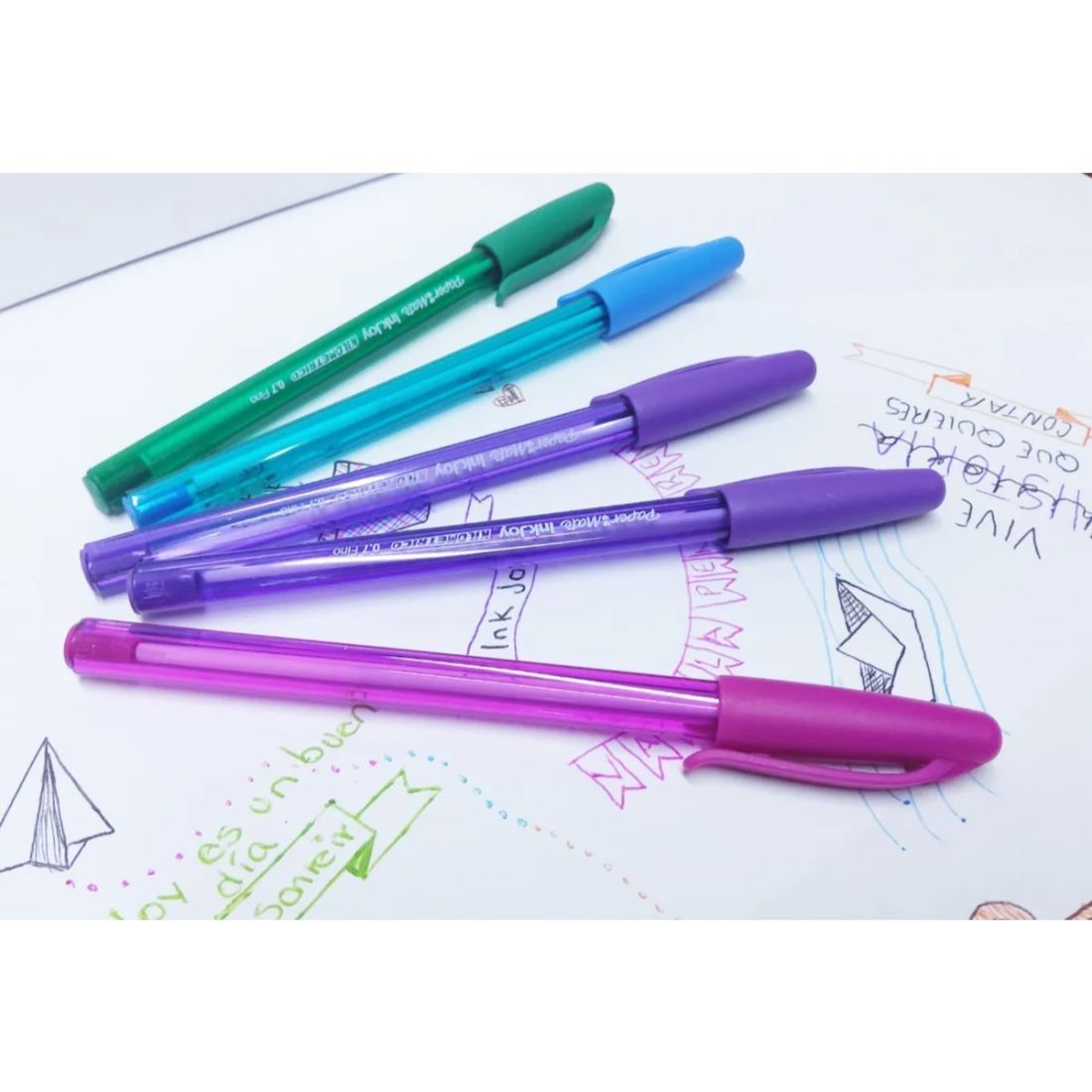 Plumas Paper Mate Punta Fina Colores Surtido Cja Con 12 Pzas