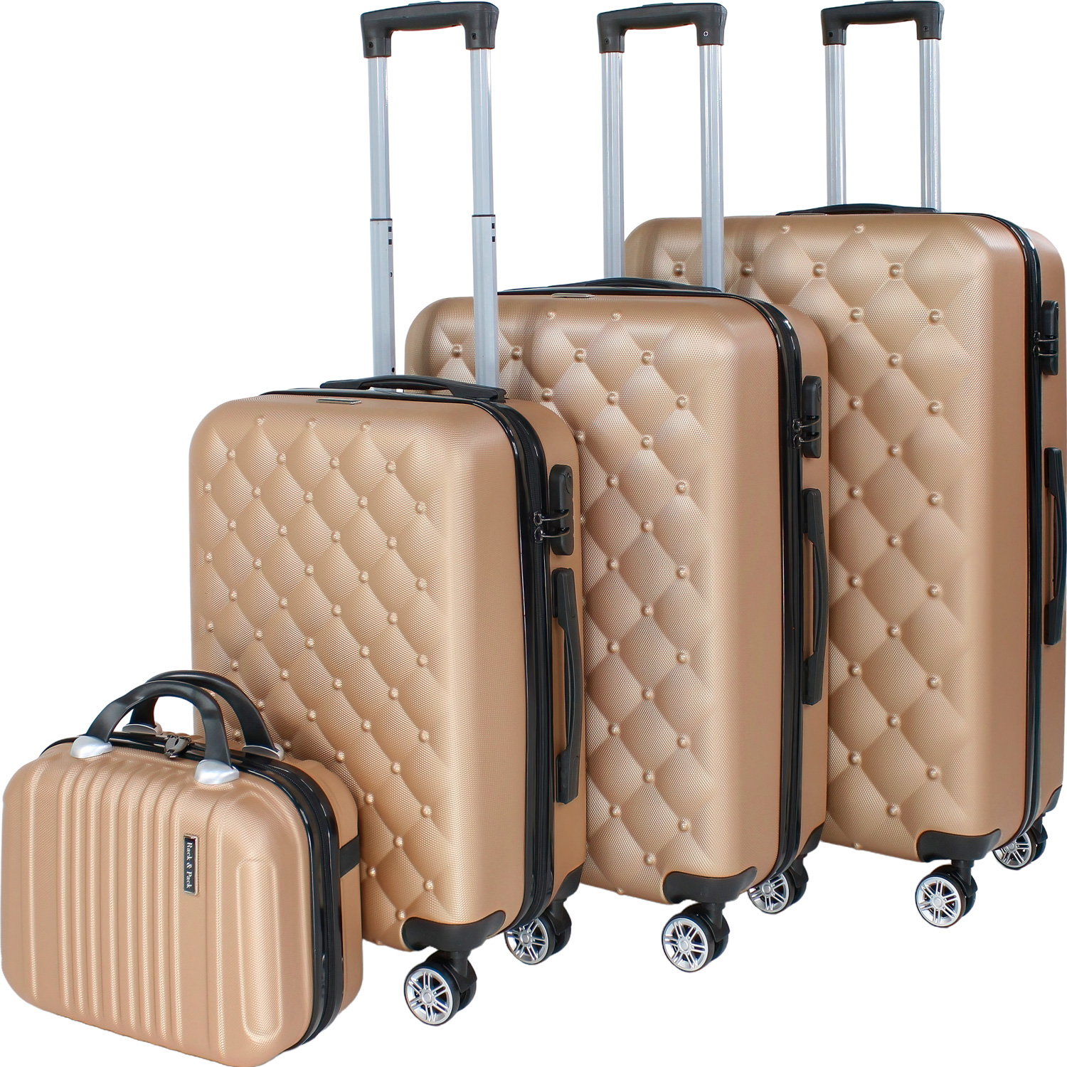 Set Juego 4 Maletas Viaje Ultra Resistentes 4 Ruedas 360 Dorado