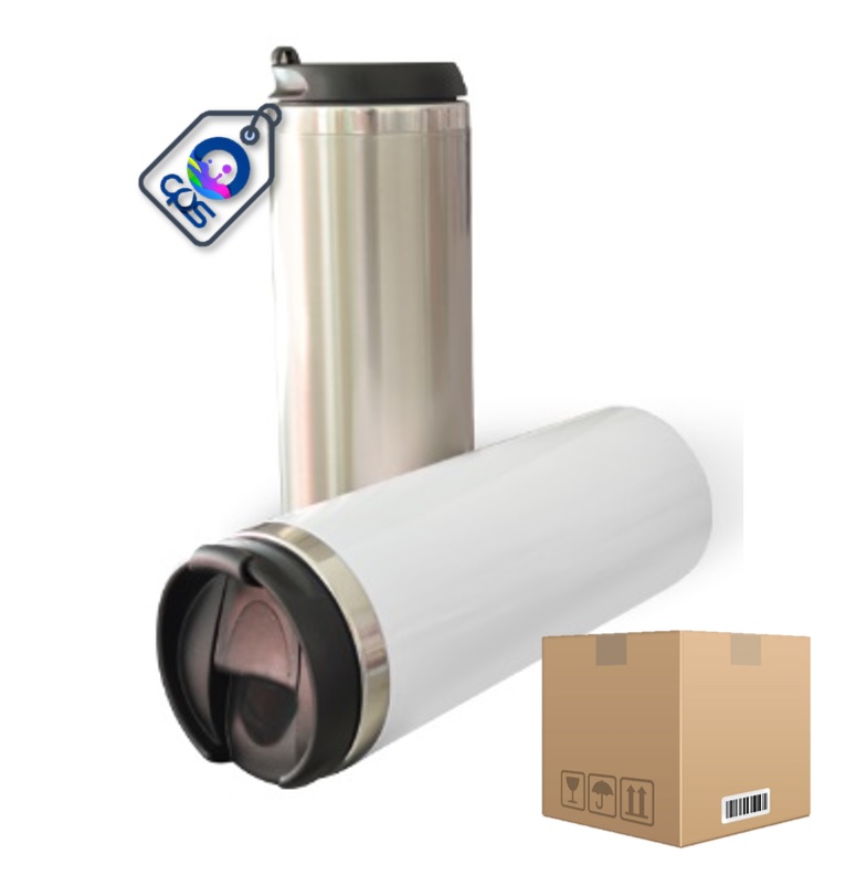 Vaso de acero con tapa de 450ml. Para sublimación (24 piezas).