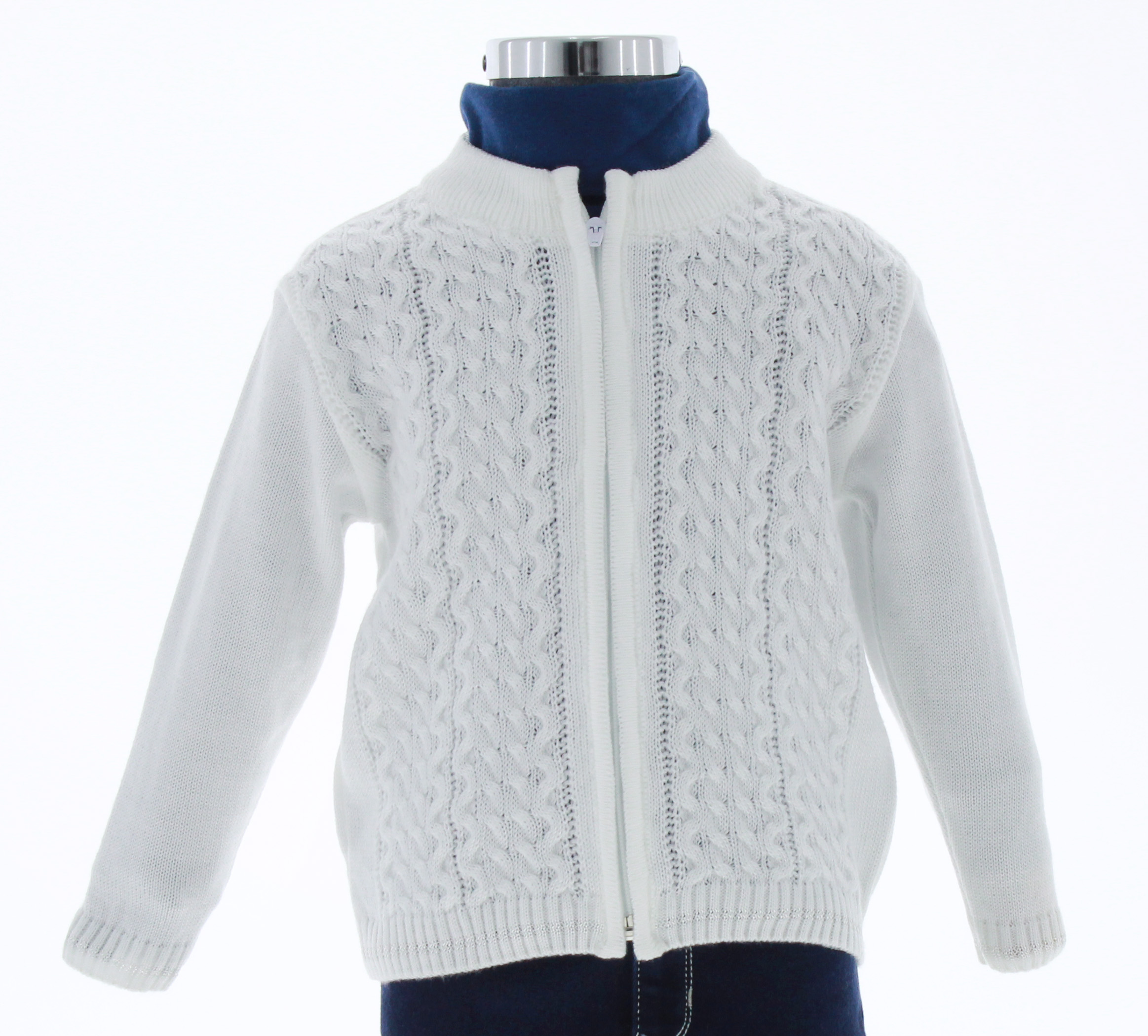 Sueter Niño Tejido Blanco Cierre Completo 3249 0 a 4 Años.