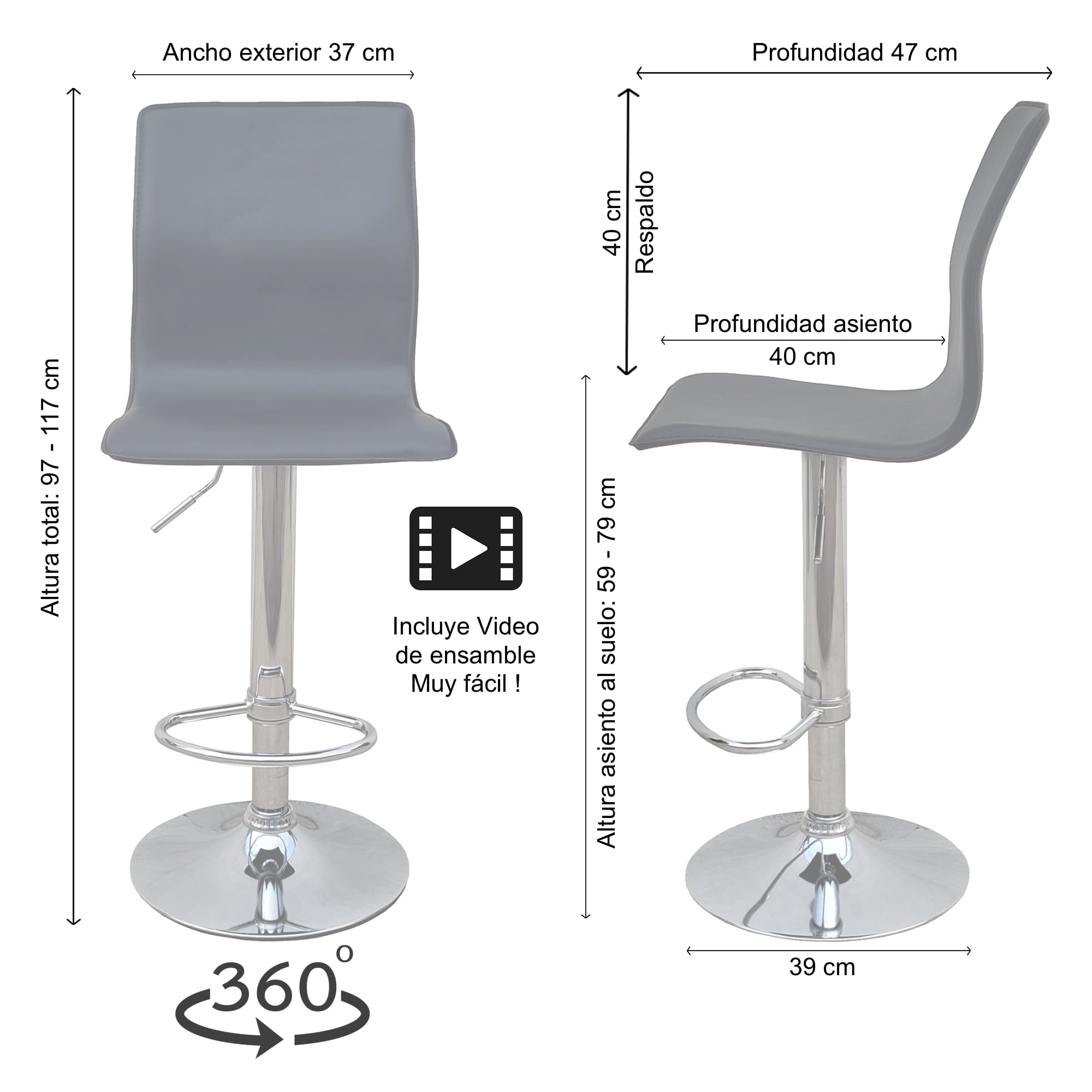 2 Bancos para barra de cocina bar altura ajustable giratorio Punto y ...