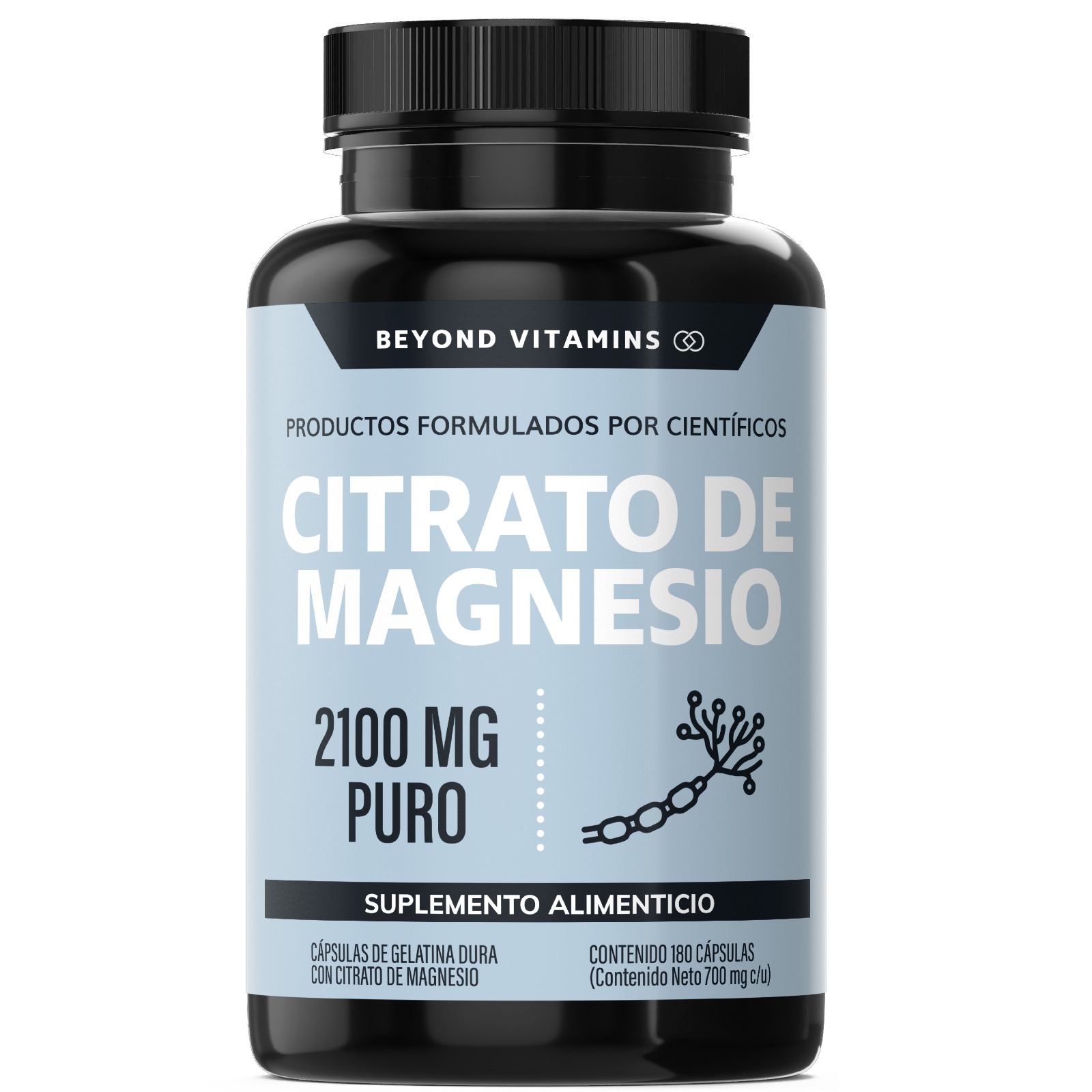 Citrato de Magnesio 2100mg - Magnesium Citrate 100% Puro - 180 Cápsulas