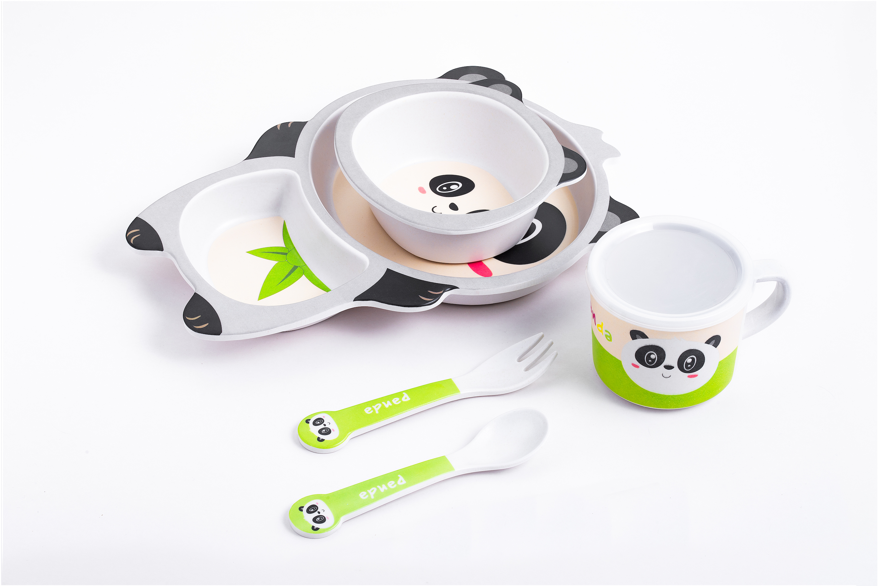 Set De Trastes De Comida Para Bebé Panda Fibra De Bambú 6pzs