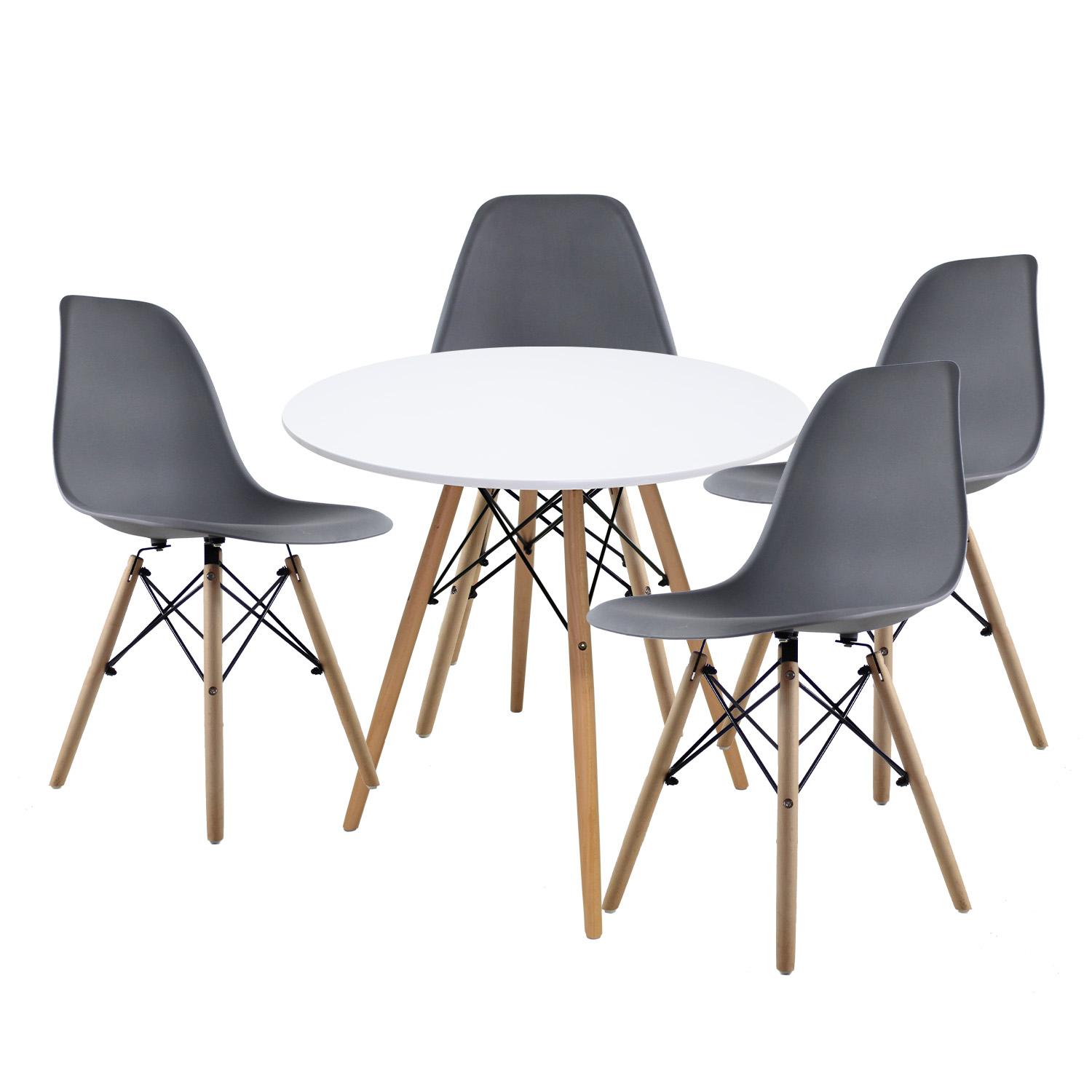 Set de comedor Oslo 80 Mundo In - Mesa blanca y 4 Sillas Eames gris