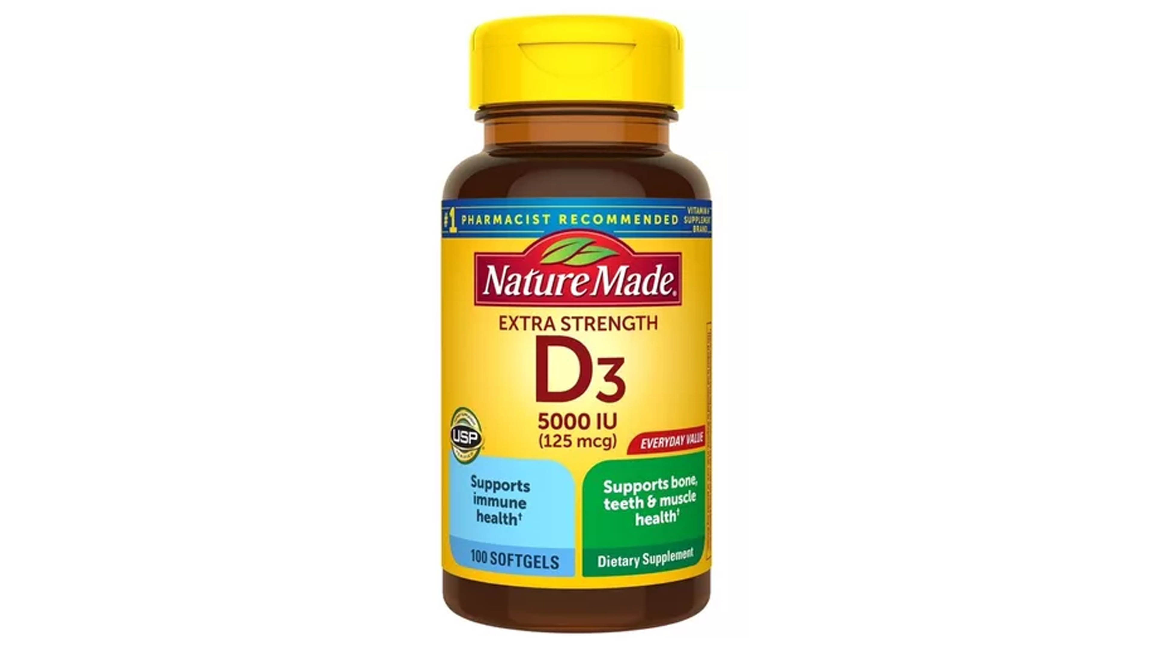 Vitamina D3 5,000 IU Nature Made 100 capsulas ayuda al Corazon Huesos Salud