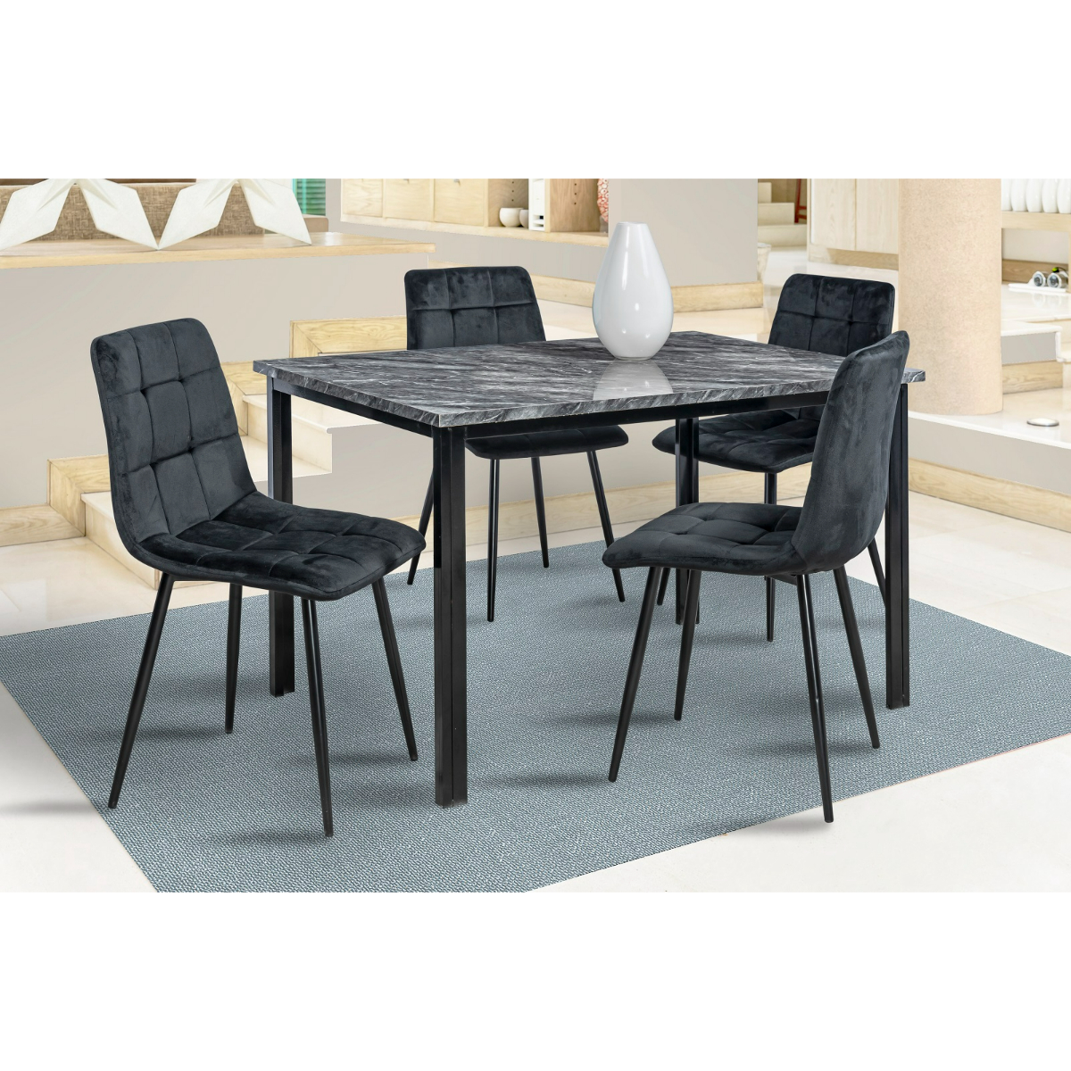 Comedor Lux Negro 4 Rectangular Tubular y Formica Gris.