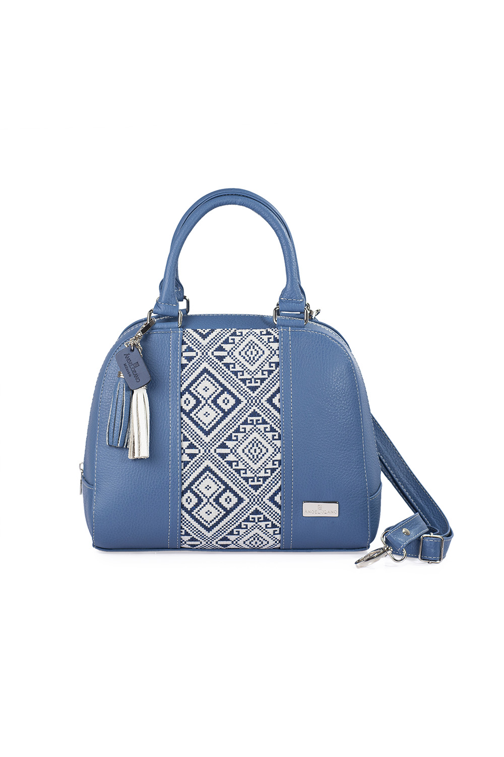 Bolso de mujer A ÁNGELOZANO tipo satchel de piel vacuna color azul, con ...
