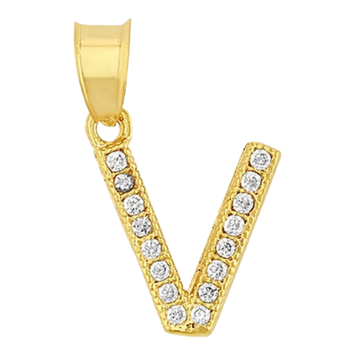 Juego Collar Letra V + Aretes Zirconias Oro 10k + Regalo