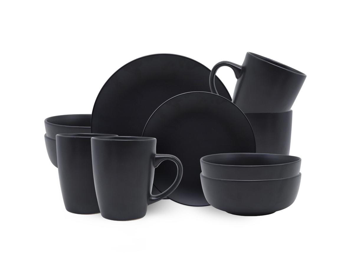 Vajilla 16 Piezas Royal Negra Cerámica Moderna Minimalista 4 Personas ...