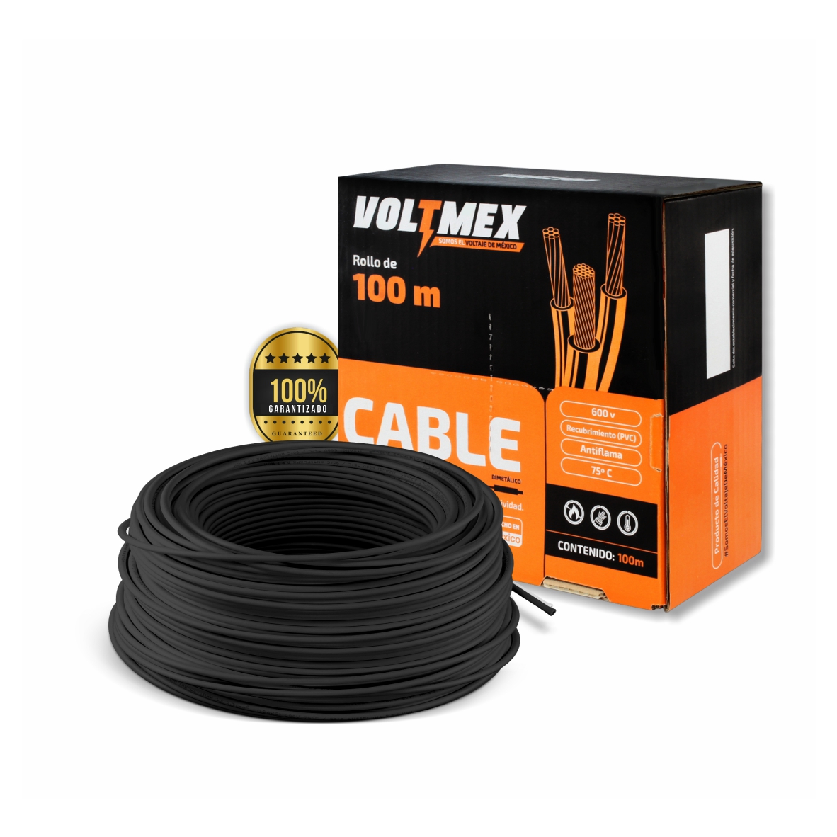 Cable eléctrico calibre 8 Cca Negro Voltmex Rollo 100 m