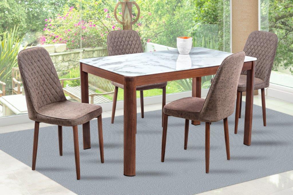 Comedor Chester Café 4 Sillas Rectangular Tubular y Cristal.