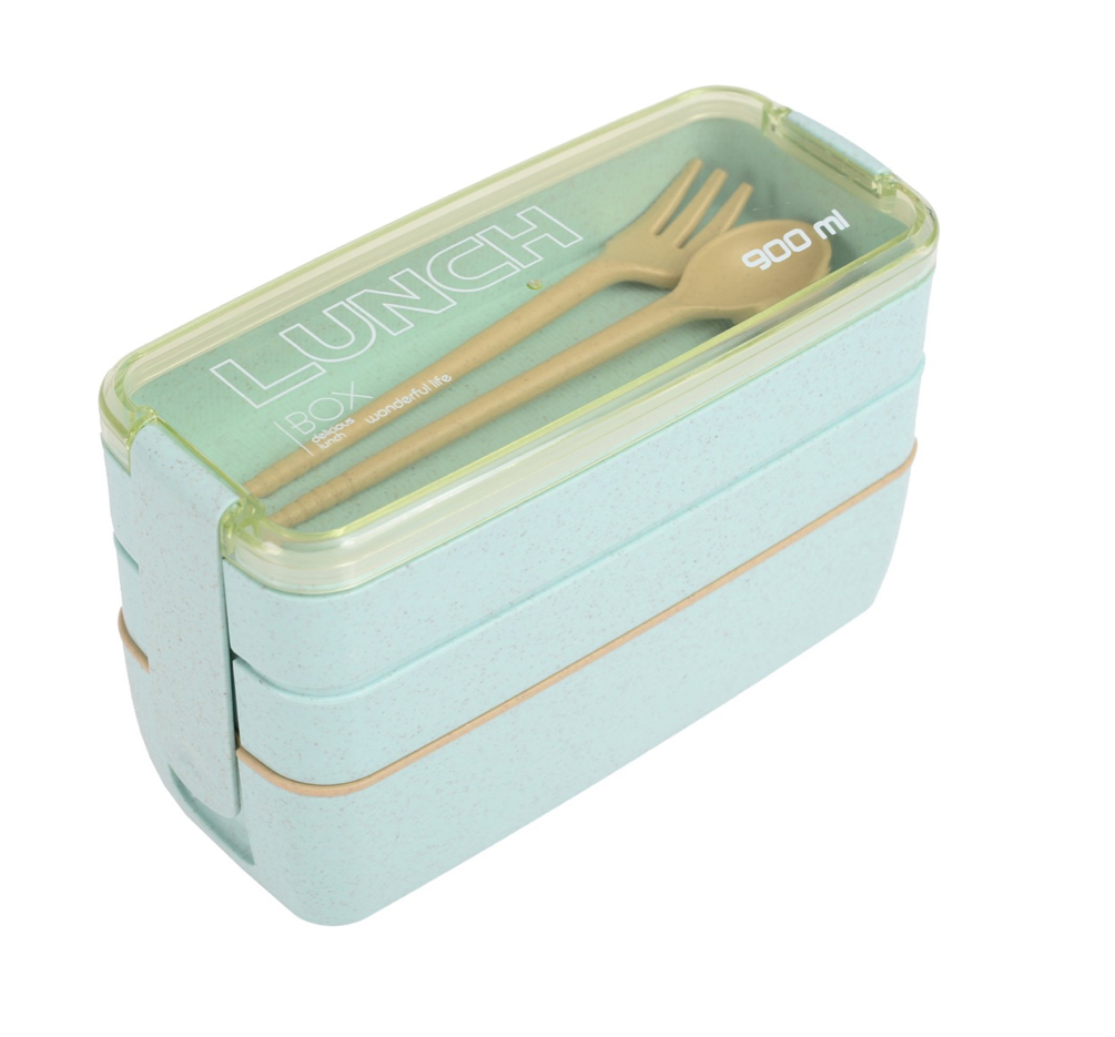 Topper Box Lunch 3 Compartimientos Cubiertos Incluidos Verde