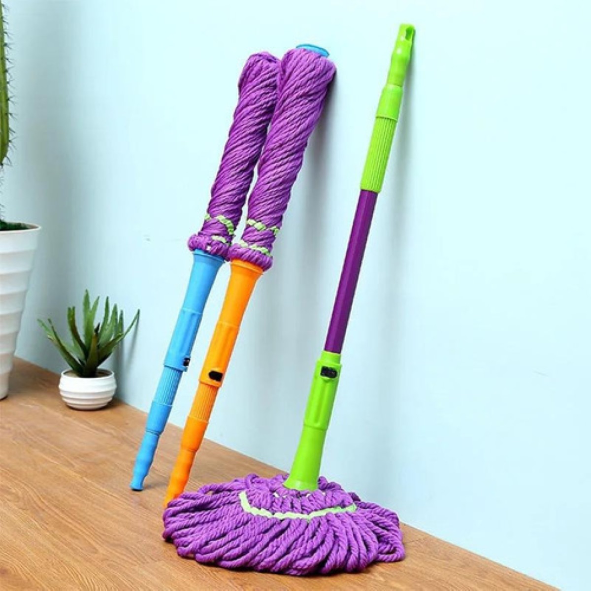 Trapeador Mágico Mop Autoexprimible Acero Inoxidable Morado