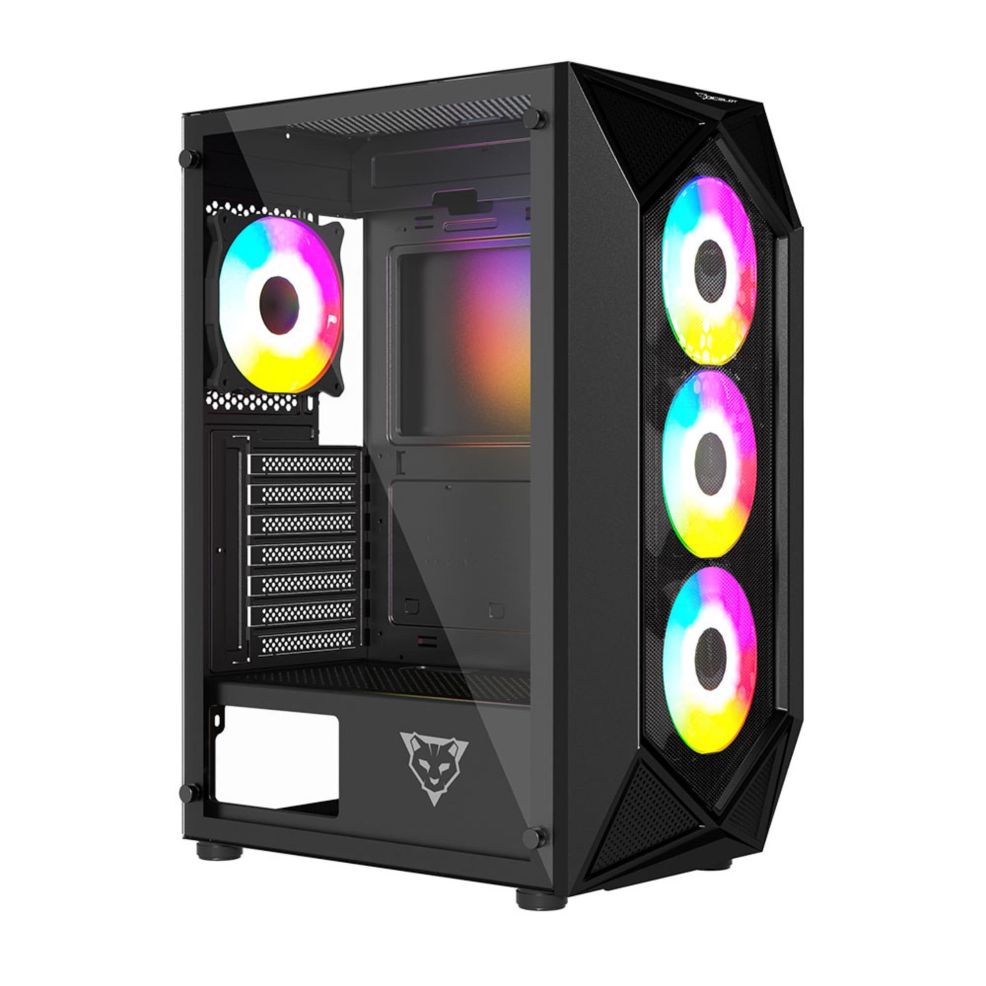 Gabinete Ocelot Gaming POLYGON-E5, ATX, Cristal Templado, incluye 4 ...