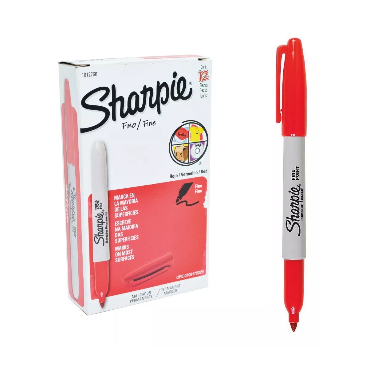 Caja Marcadores Sharpie 12 Piezas Color Rojo Permanente Punto Fino