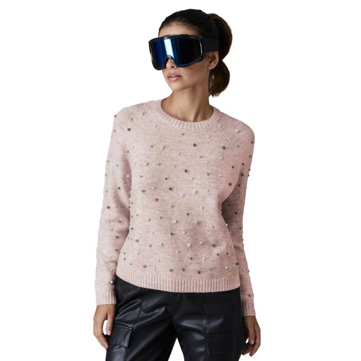 Suéter cerrado rosa de mujer con aplicaciones, marca Sao Paulo, mod ...