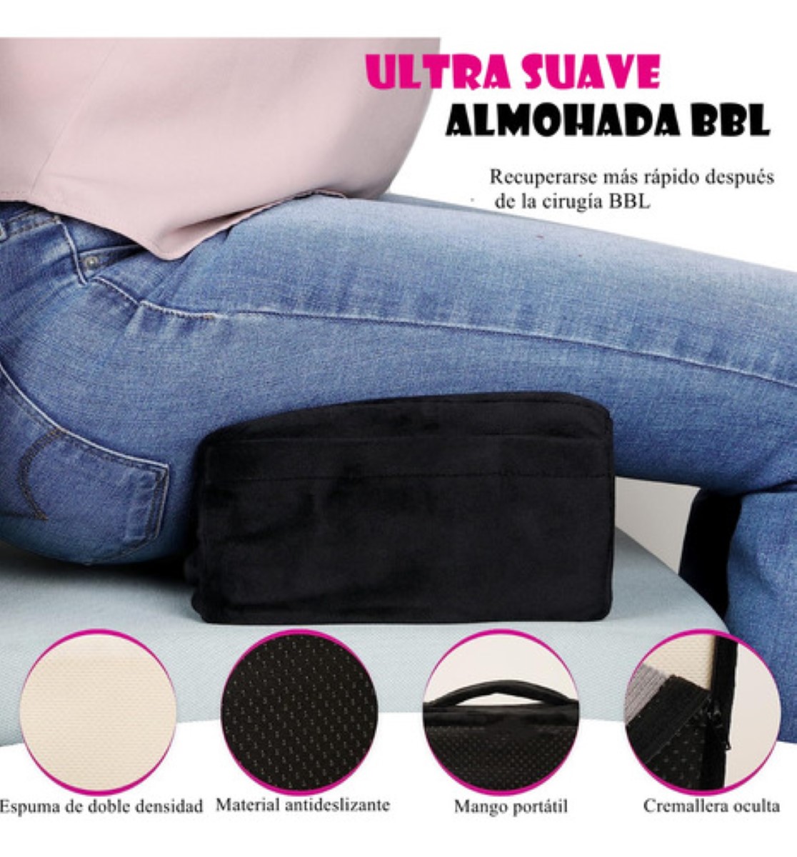 Cojín Postoperatorio De Aumento De Glúteos Bbl Pillow negro.
